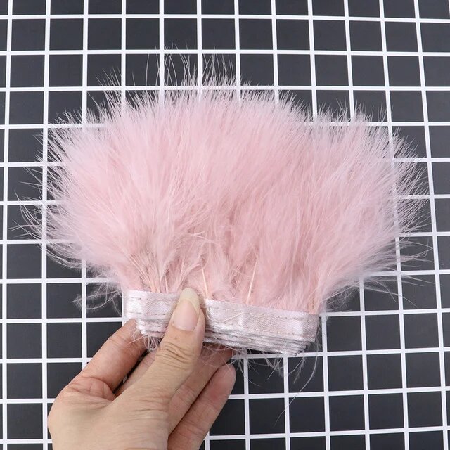 Пушистая бахрома из перьев индейки 8-10 см Розовый, 1 meter, Leather pink