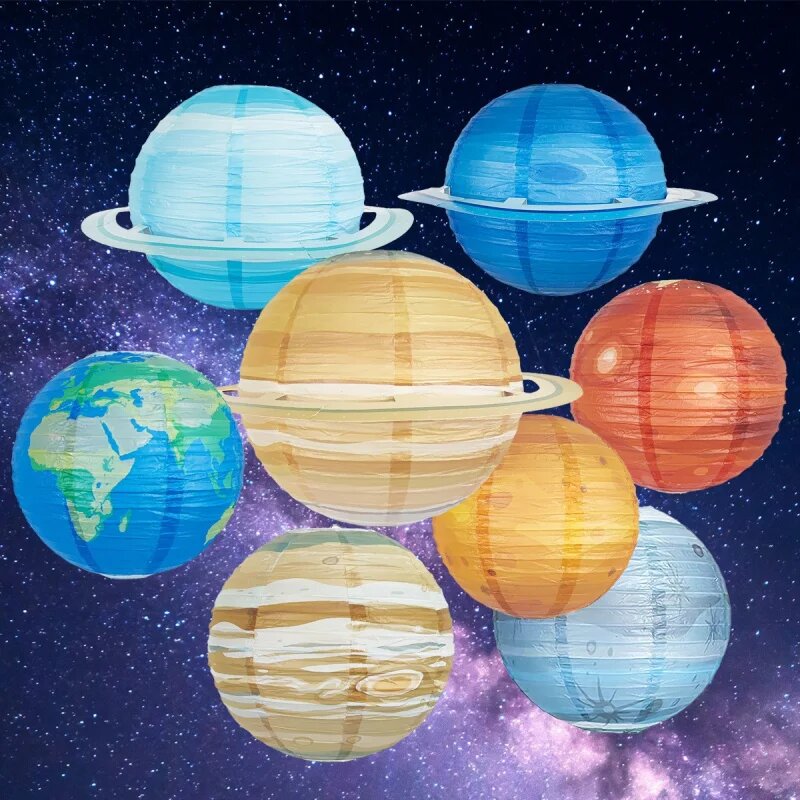 Бумажные фонарики с планетами 8 штук