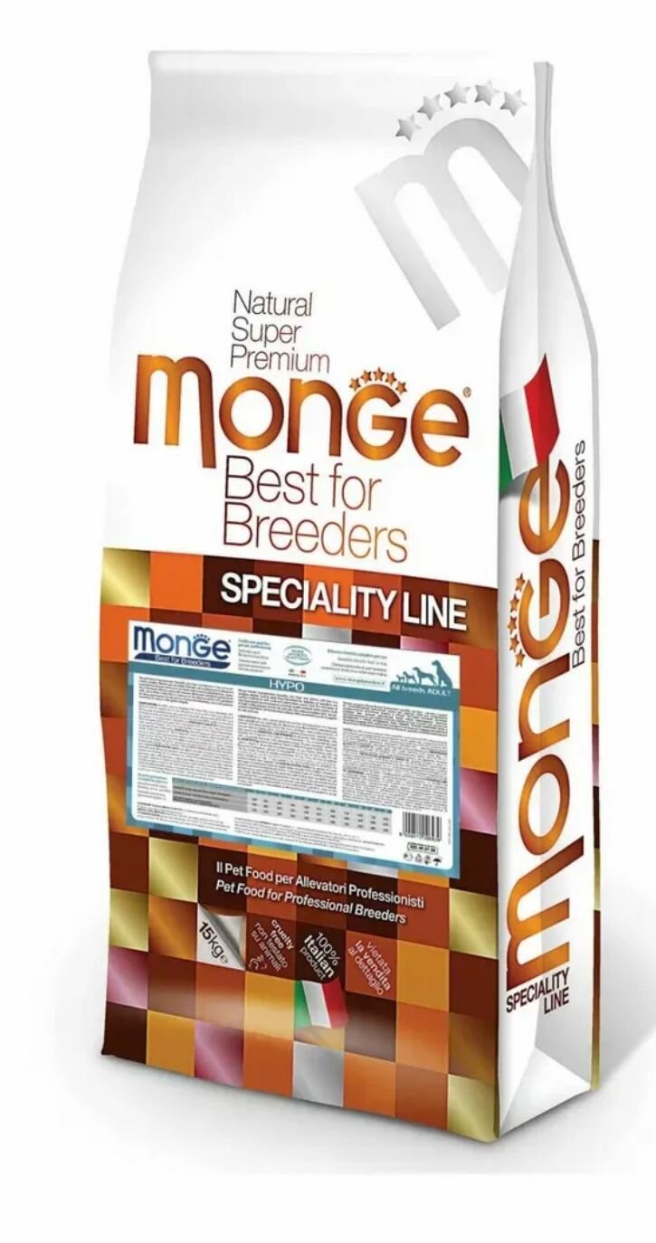 Monge DOG BREEDERS HYPO, Сухой корм для собак гипоаллергенный, лосось с тунцом 15 кг