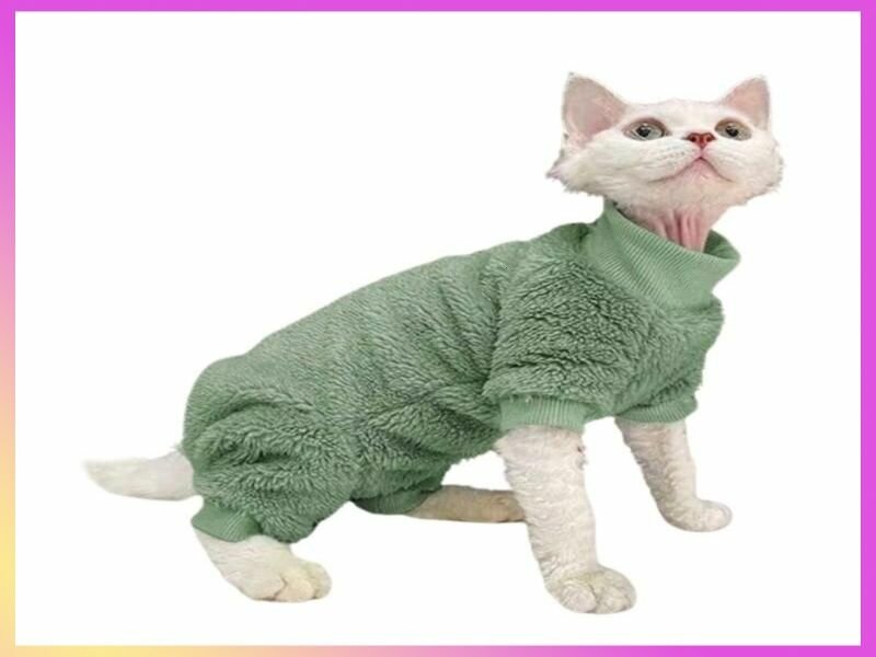 Теплый комбинезон для кошек, Зеленый - L