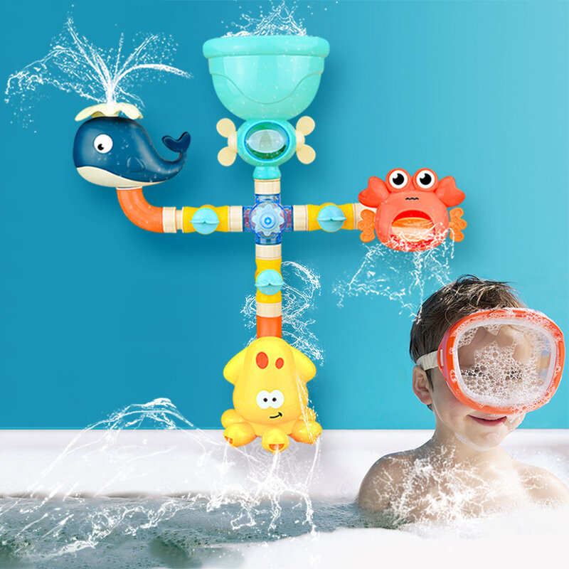 Детские игрушки для ванны DIY Building Spray Water Springer Игрушки для водных игр Мультфильмы Милые животные Ванная комната Ванна лето лето Играть в игрушки для ванны для детей (синий)