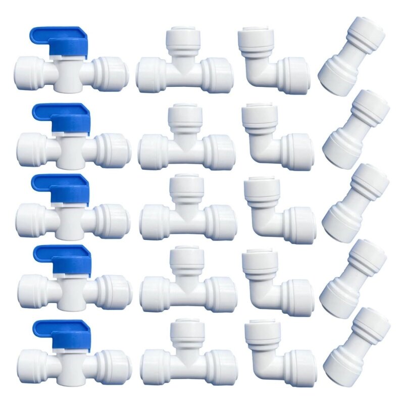 Упаковка из 20 Быстроразъемных Водопроводных Фитингов диаметром 3/8 дюйма Соединитель для подачи Воды для Систем Обратного Осмоса Установка Сантехники