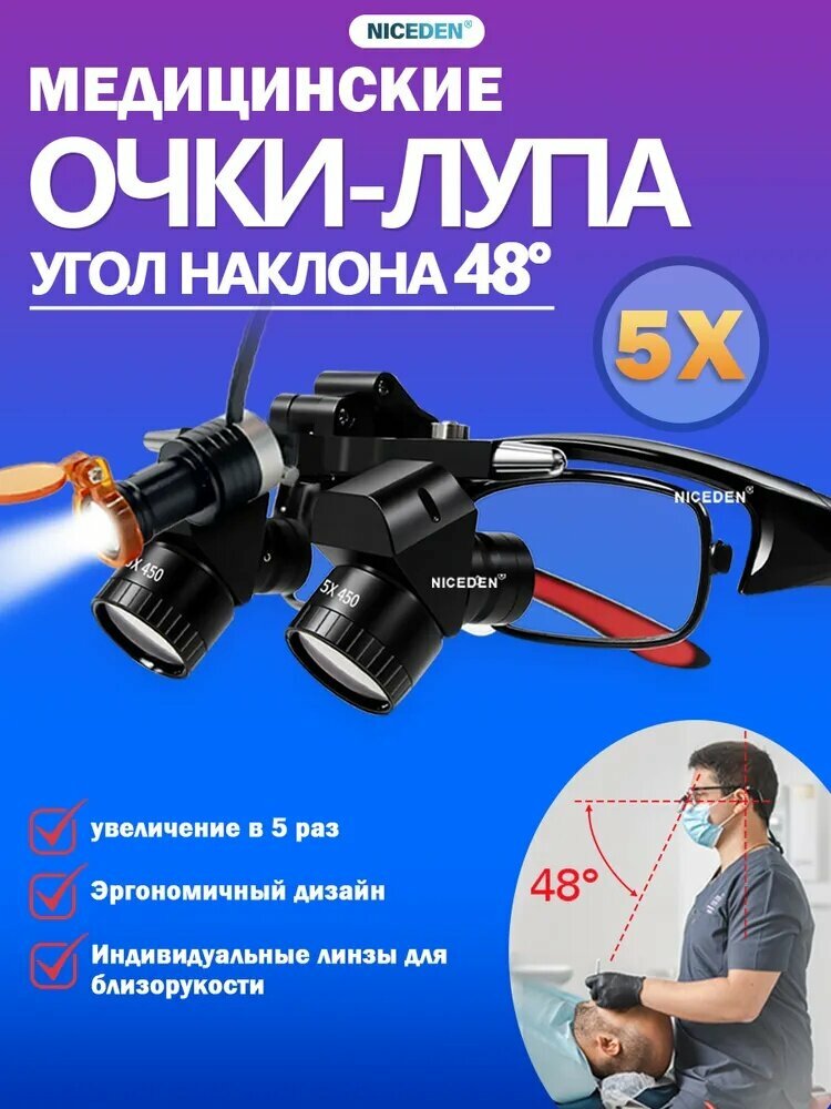 Бинокулярные лупы , увеличение 5.0х, с осветителемРегулируемое межзрачковое расстояние