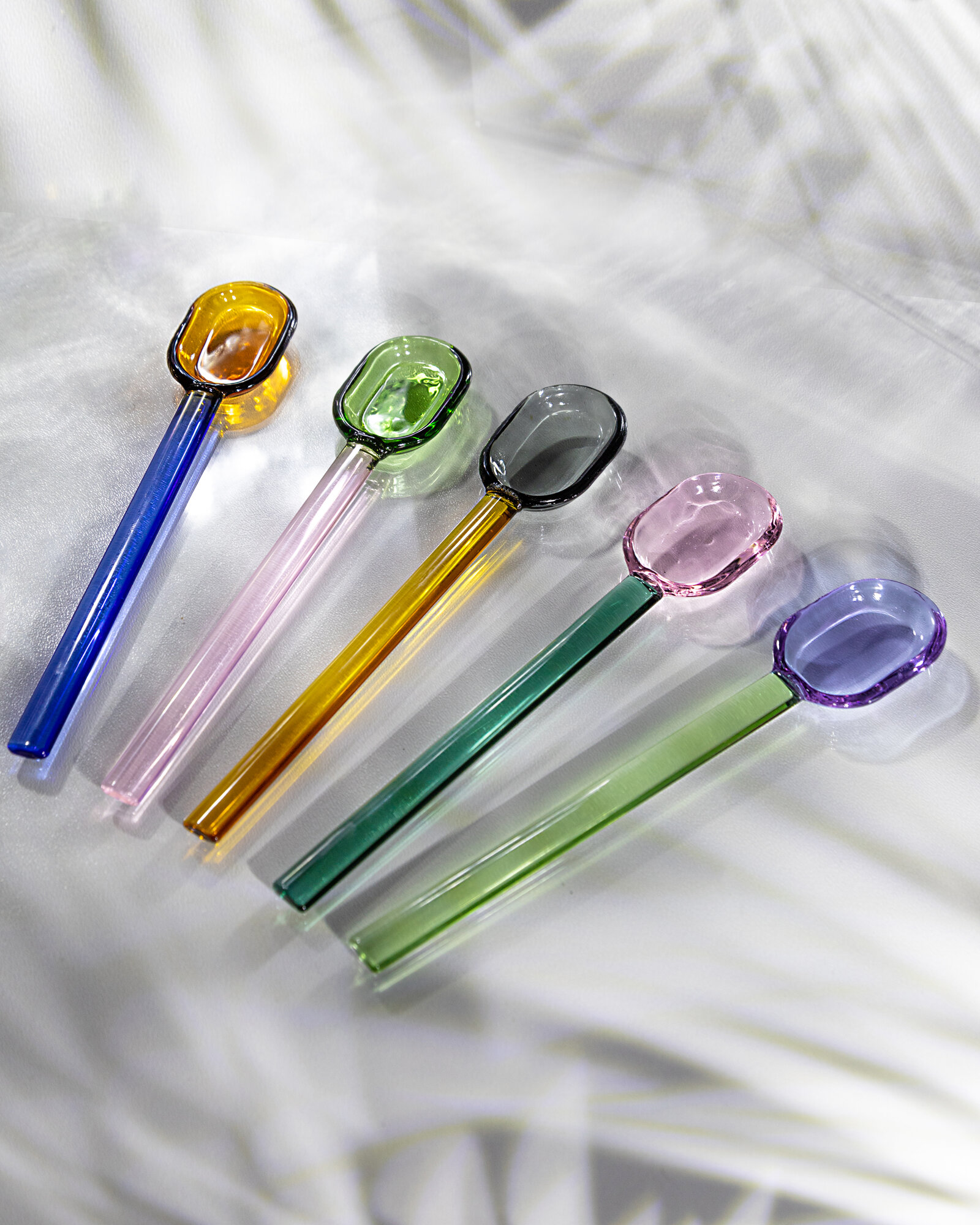 Набор десертных ложек, стекло, разноцветный, длина 16 см, 5 шт.