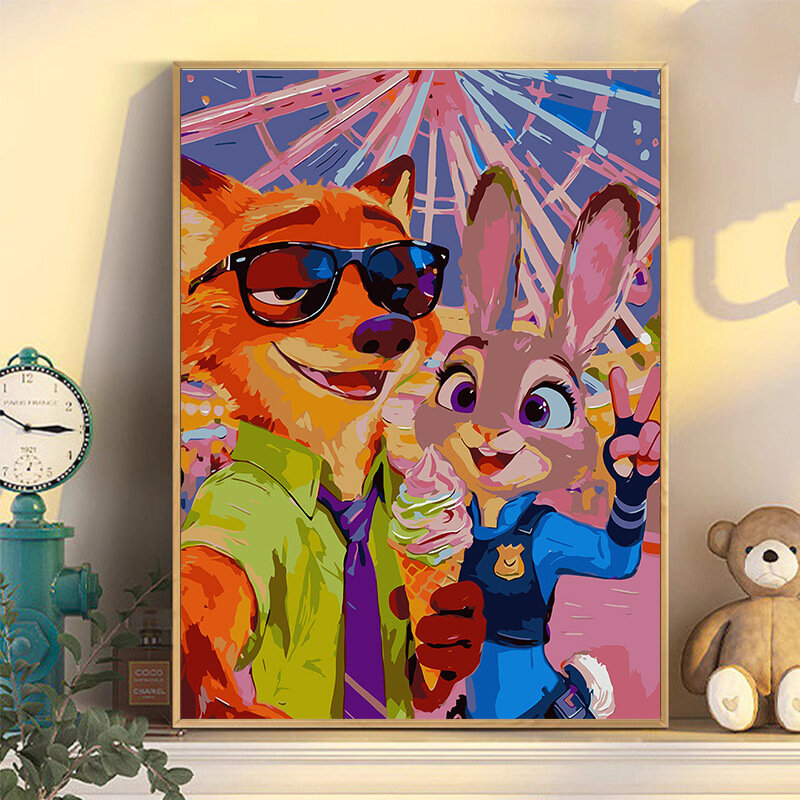Цифровая масляная живопись Zootopia 2, DIY раскраска, аниме периферия, декоративная живопись, акриловая краска, простая ручная живопись