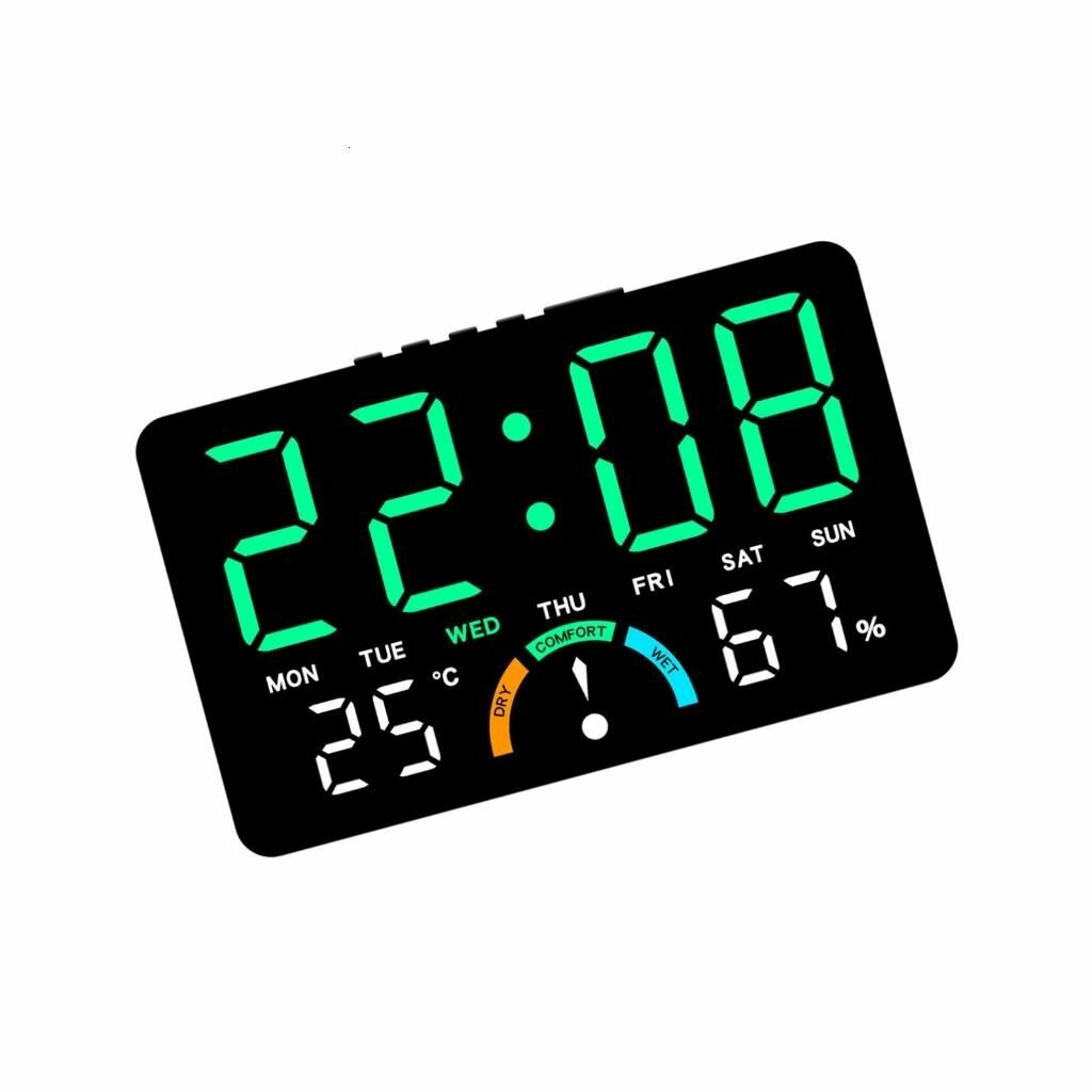 Большие LED цифровые часы с будильником и монитором температуры и влажности