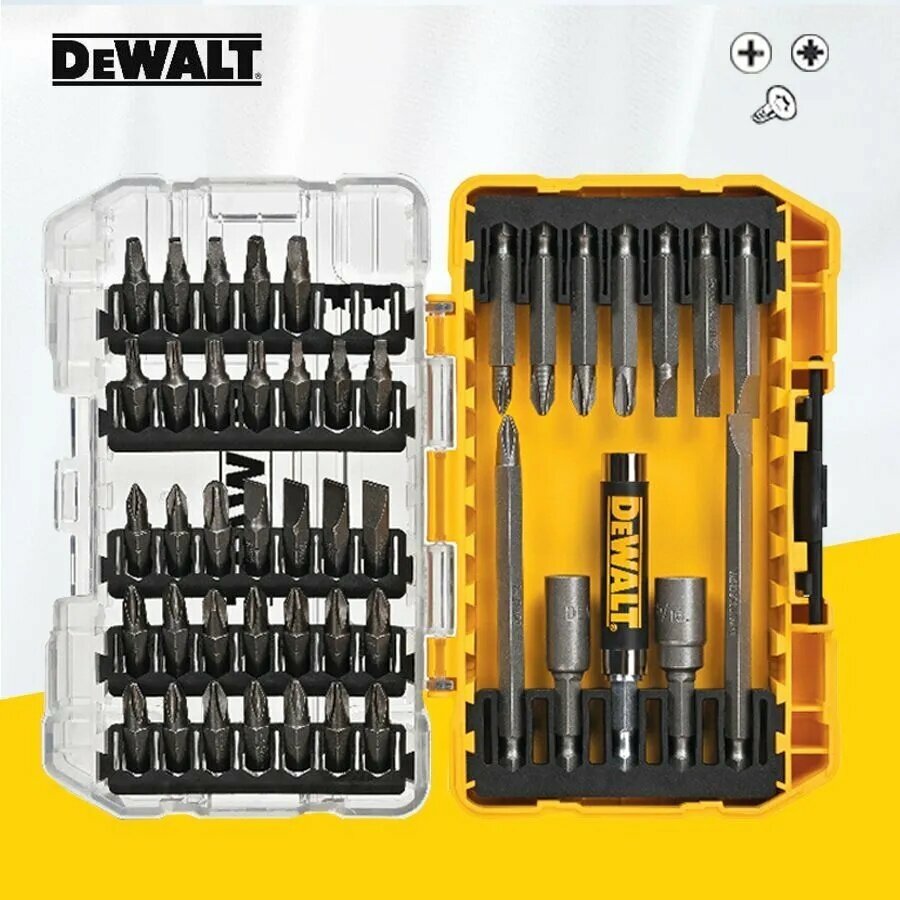 DEWALT, Набор отверточных бит из 45 предметов с гильзой и удлинительным шнуром, принадлежность для электроинструмента, шестигранный вал Phillips Slotted Square Double Sided Bit Attachment, DW2166