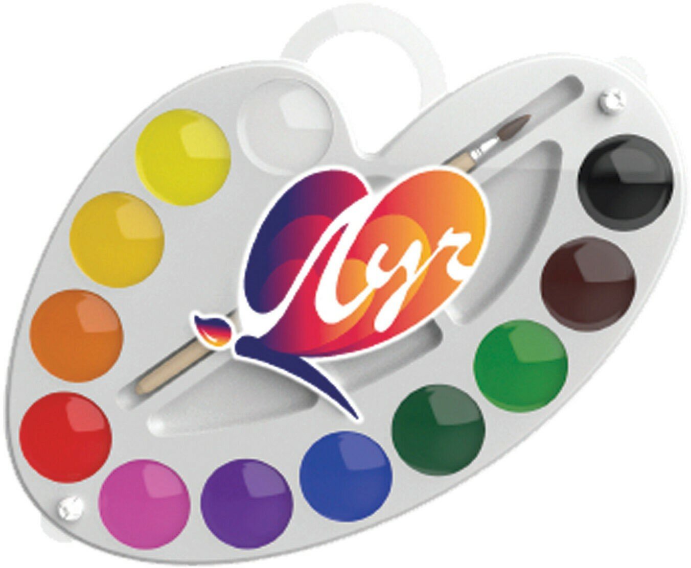 Краски акварельные Палитра, 12 цветов, с кистью