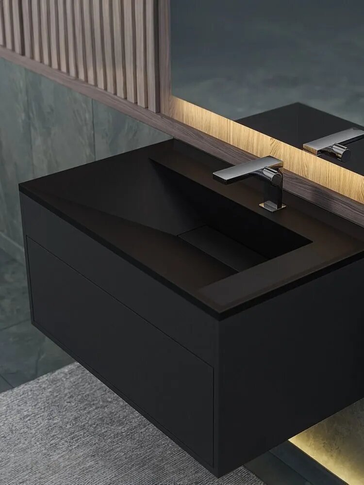 Раковина кварцевая для ванной Uperwood Lotus Quartz, 80х50х13 см, черная матовая, уголь