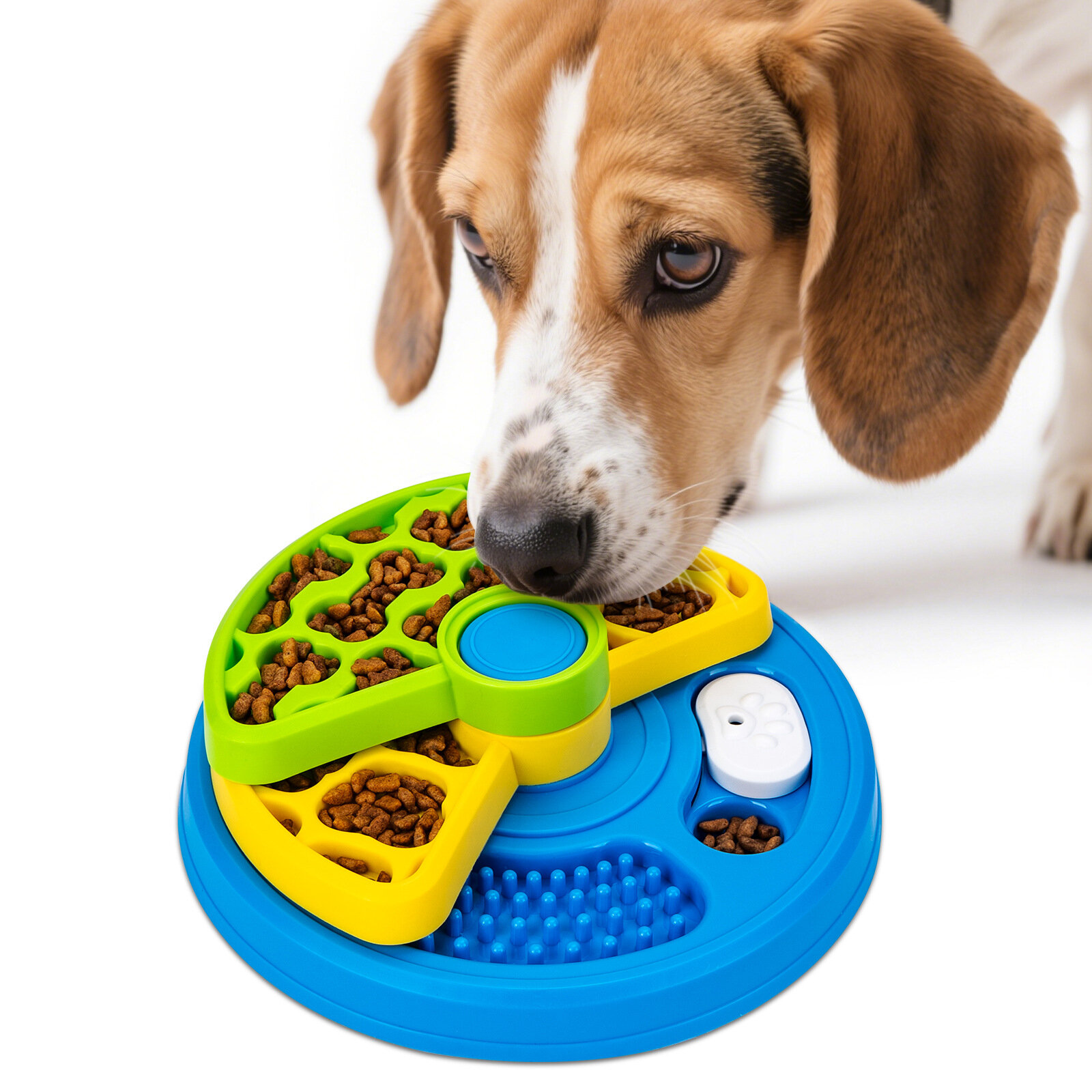 Медленная кормушка для домашних животных, вращающаяся миска для медленного кормления, миска для собак, головоломка, 2-слойный вращающийся поднос, крышка для кормления, посуда для кошек и собак