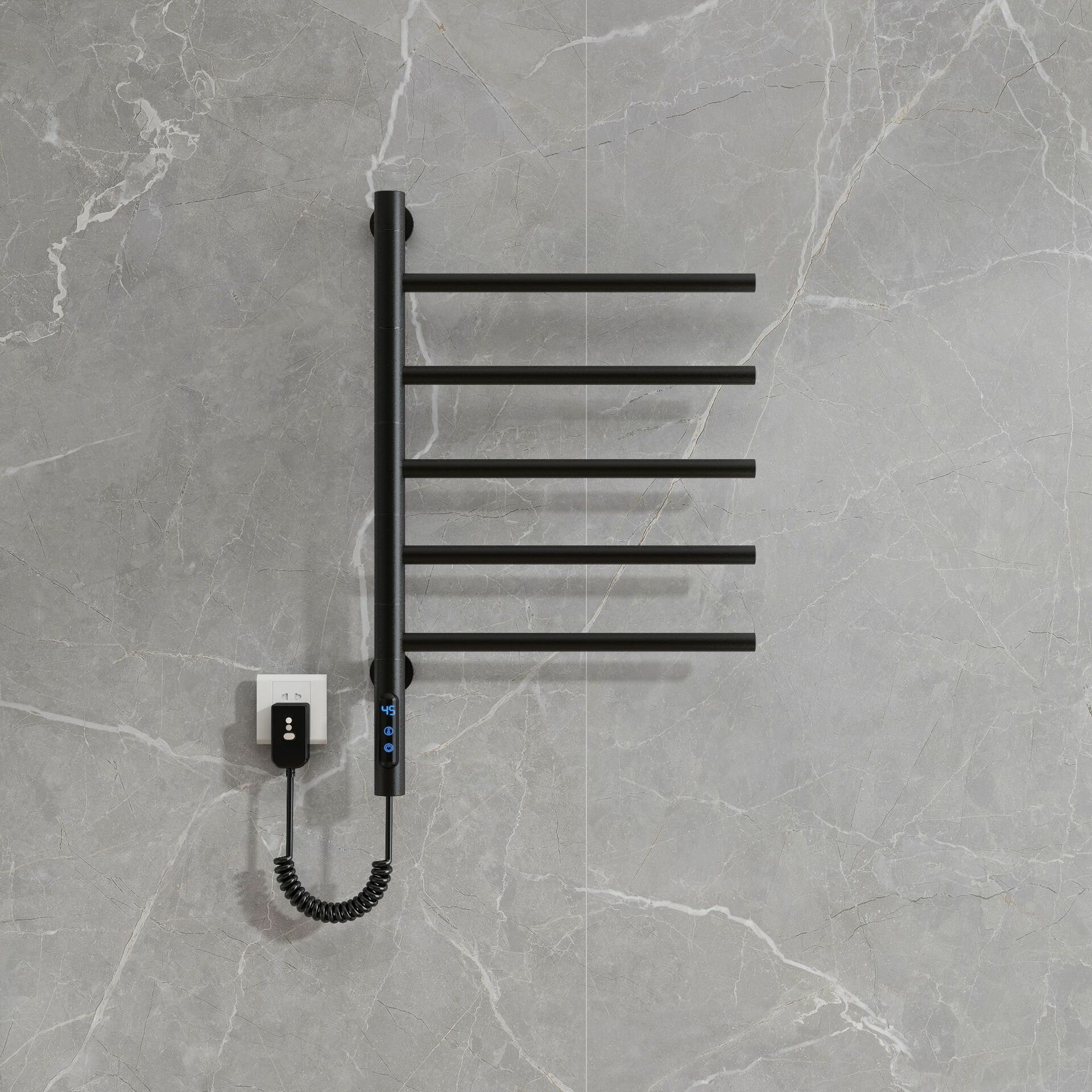 Космический алюминиевый умный электрический подогреваемый полотенцесушитель с постоянной температурой, вращающаяся стойка для хранения из нержавеющей стали без сверления