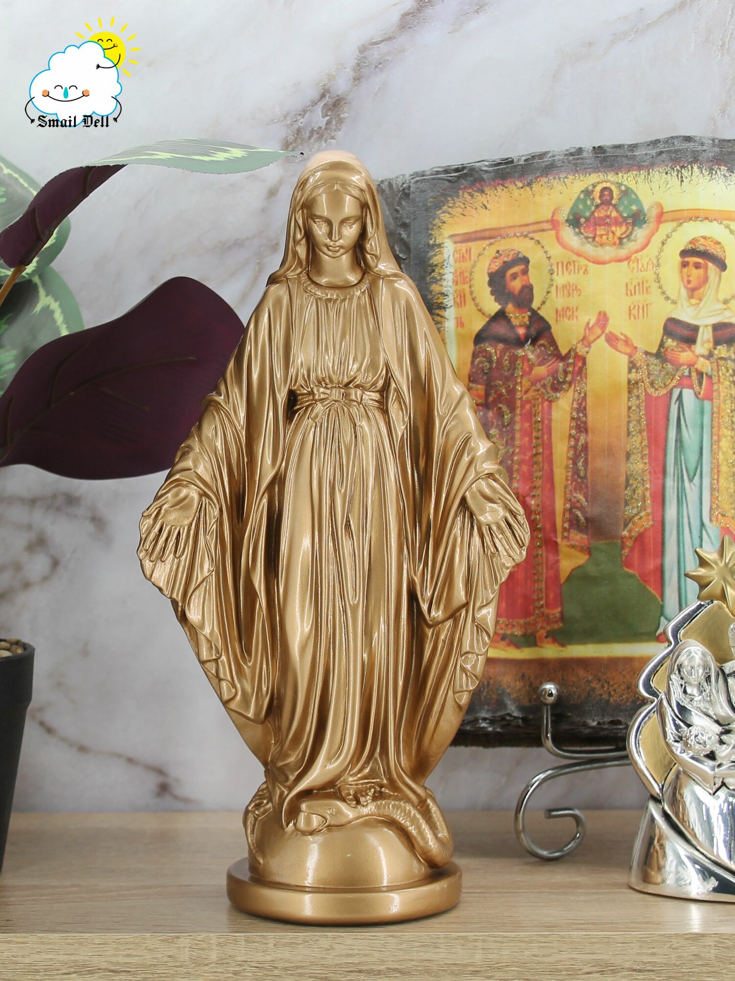 Статуэтка Дева Мария , 24 см, гипс , цвет темная бронза