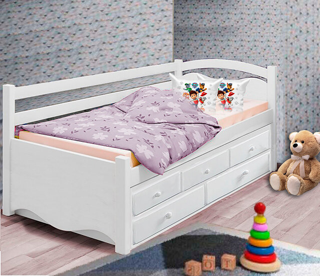 Кровать для 2-х детей выкатная ринго 80х160 белая из массива, ортопедическое дно