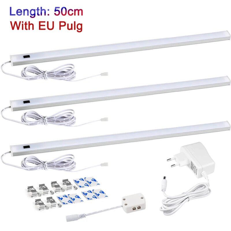 LED подсветка для шкафа 3x50cm, холодный белый, EU Pulg