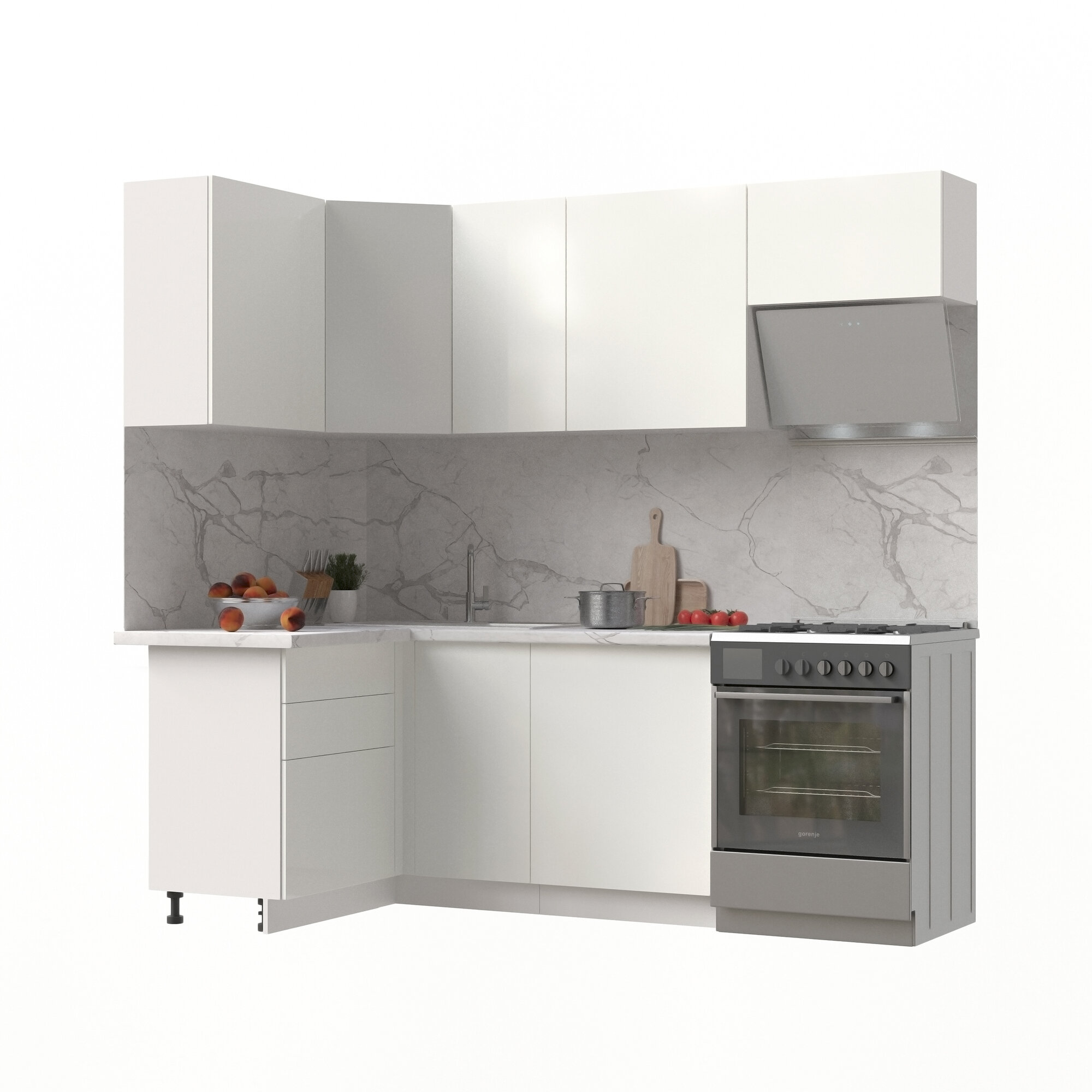 Кухонный гарнитур угловой столешница 26мм Поэзия 120*220см Белый, Магнолия