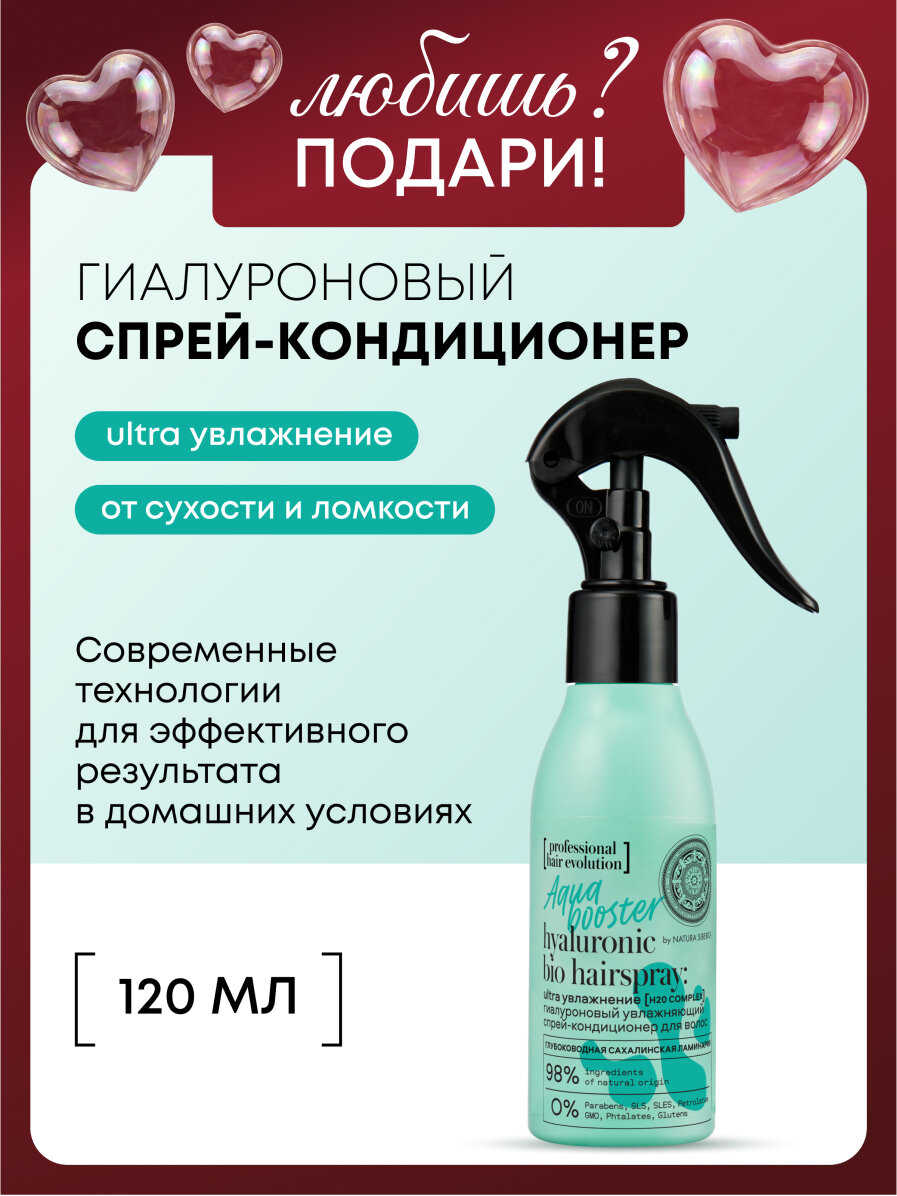 Спрей-кондиционер Natura Siberica Hair Evolution Aqua Booster, для объема для волос увлажняющий гиалуроновый, 120 мл