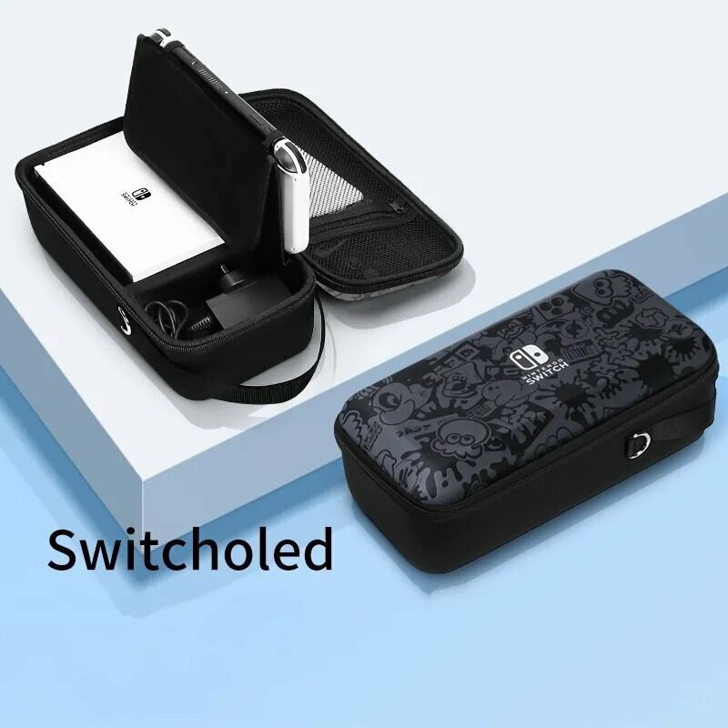 Защитный кейс противоударный + Nintendo Switch OLED с 4 колпачками для джойстика Коробка для хранения / кронштейном NS Полный комплект аксессуаров