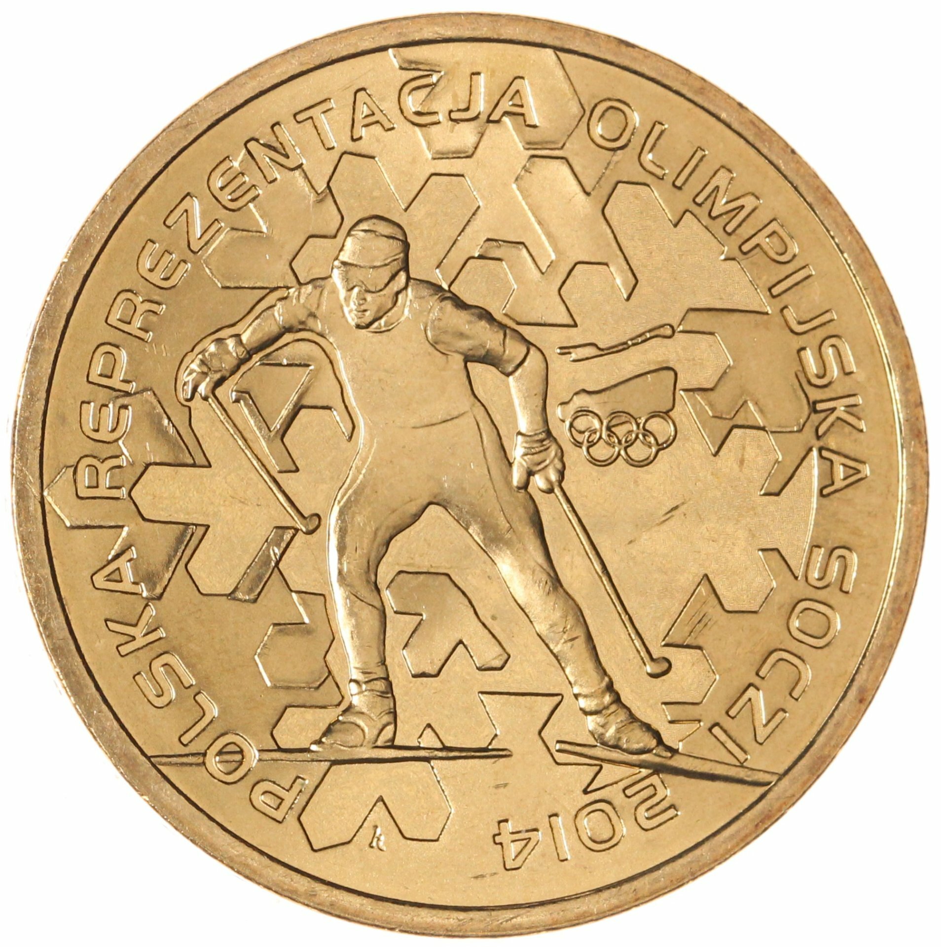 Польша 2 злотых zlote 2014 Польская олимпийская сборная - Сочи 2014, Латунь, в сохранности UNC