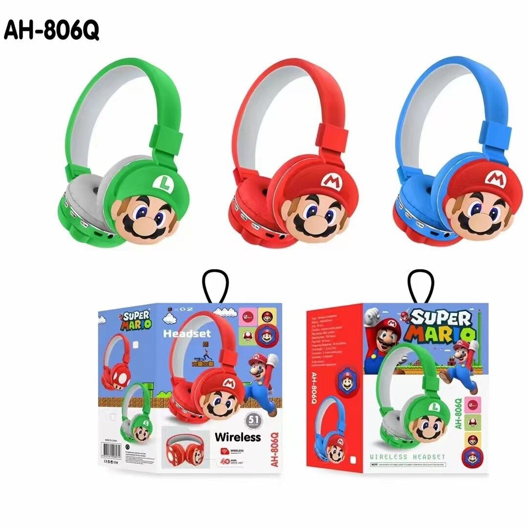 Милые беспроводные наушники Mario синий, Беспроводные наушники-обод