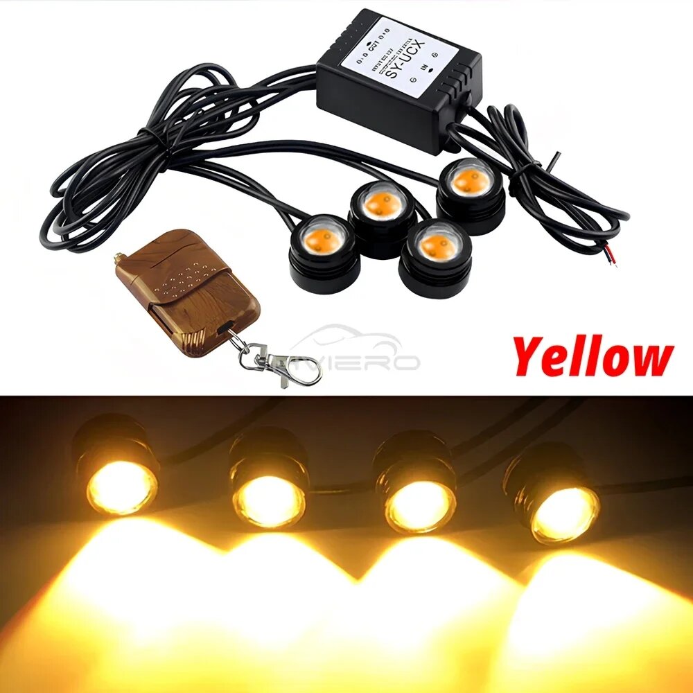 Автомобильный стробоскоп Eagle Eye 4 в 1, светодиодный беспроводной дистанционный аварийный Yellow