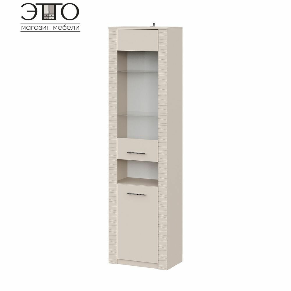 Этто Шкаф-пенал со стеклом, витрина, 56х35х210см, меланж лдсп