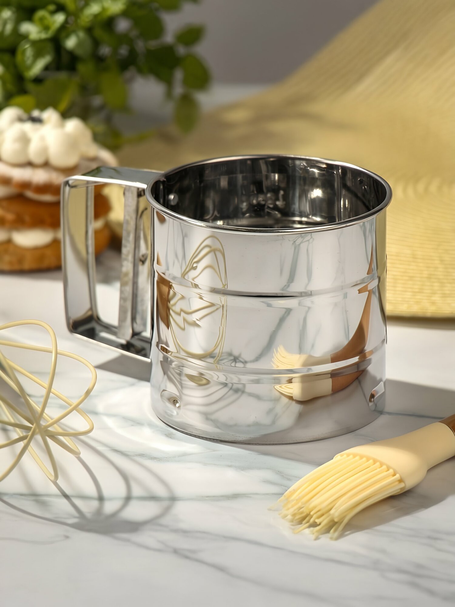 Кружка сито металлическое с ручкой 10х9 см, для просеивания муки, для сыпучих продуктов