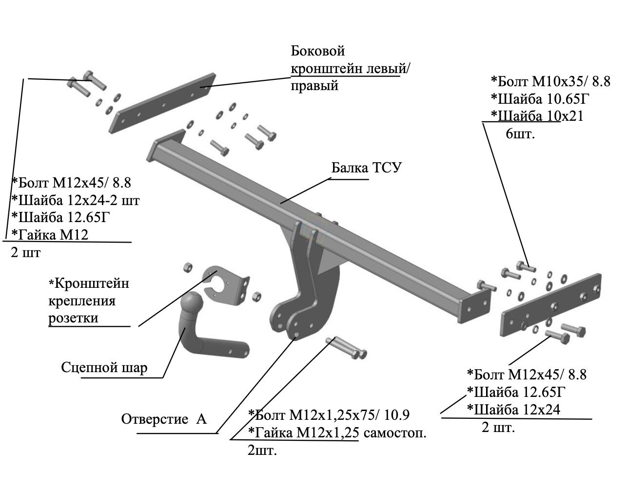Фаркоп для Volvo XC70 2007-2016 крепление шара на двух болтах Трейлер.6501