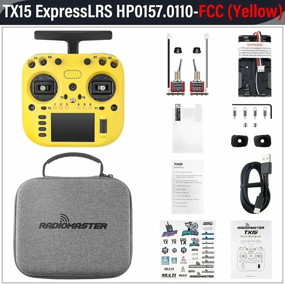 RadioMaster TX15 - 16 каналов, экран 3.5" IPS. ELRS 2.4ГГц, джойстики Hall, вентилятор