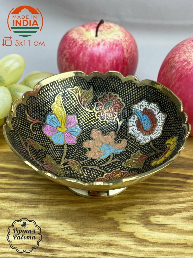 Конфетница из латуни Laxmi Assorted flowers 11 см индия