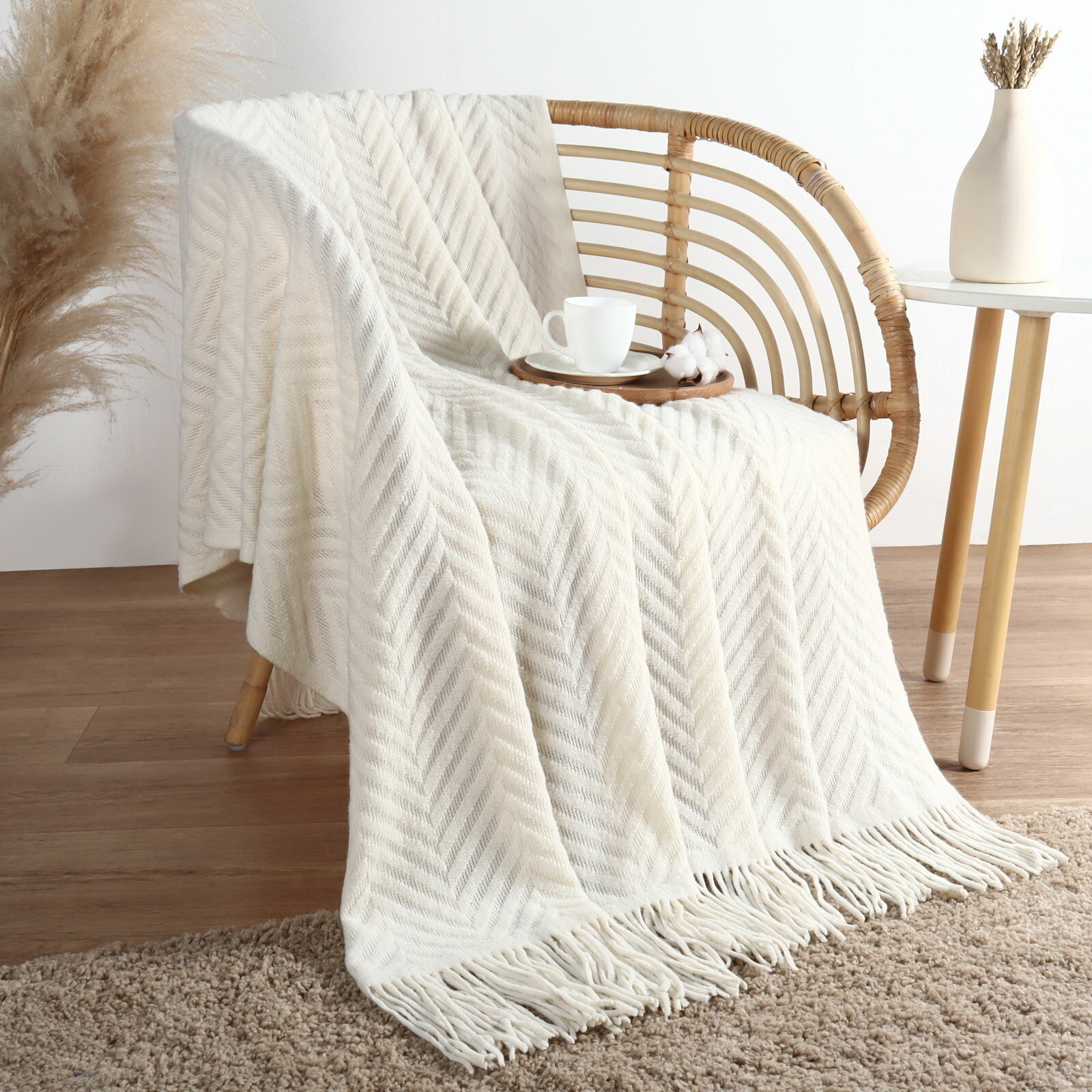 Плед Soft, 130x170 см, 100% акрил, белый, тематика: геометрия