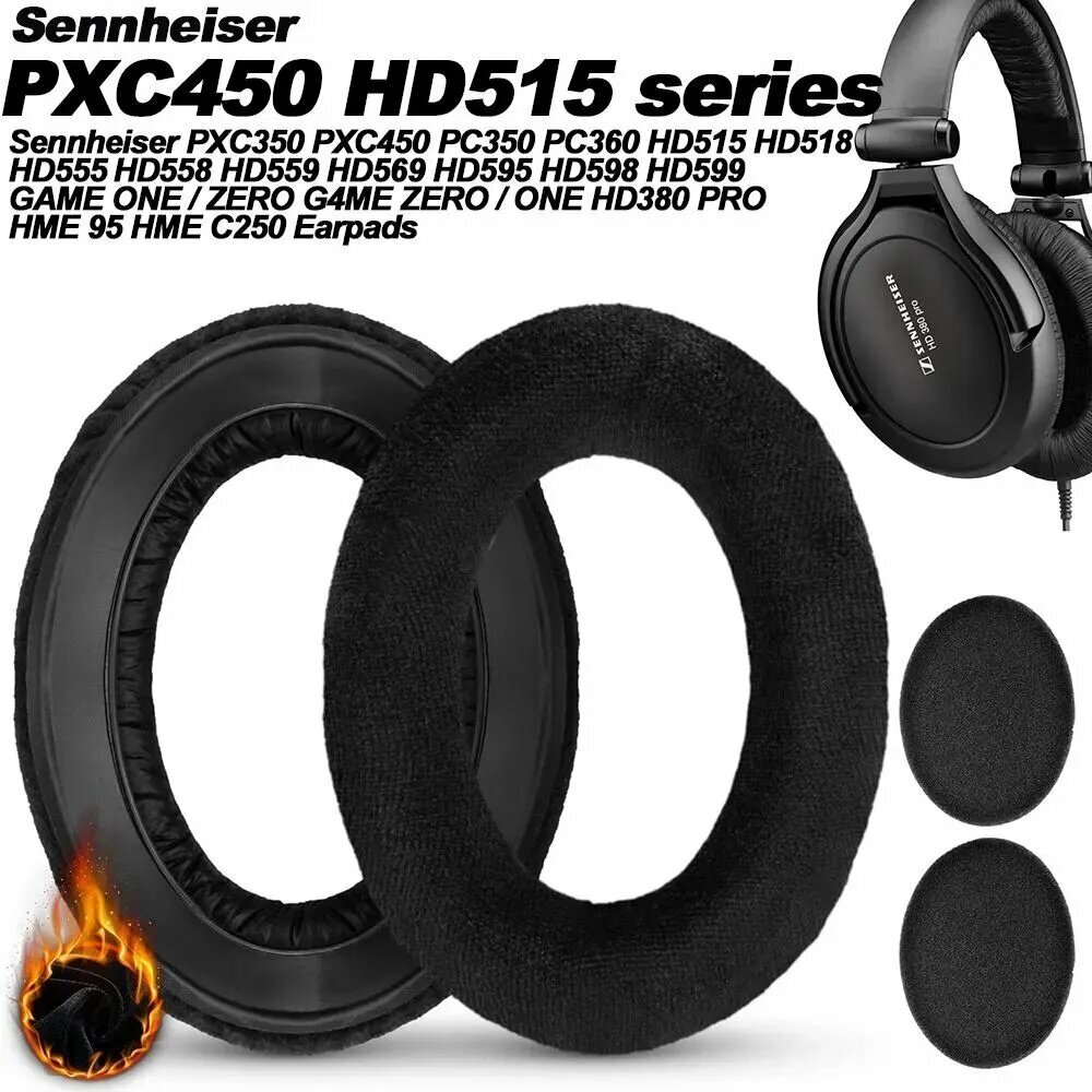 Амбушюры фланелевые для наушников Sennheiser GAME ONE/ZERO, HD380, HD500 серии, PC37X/38X/350/360, замена