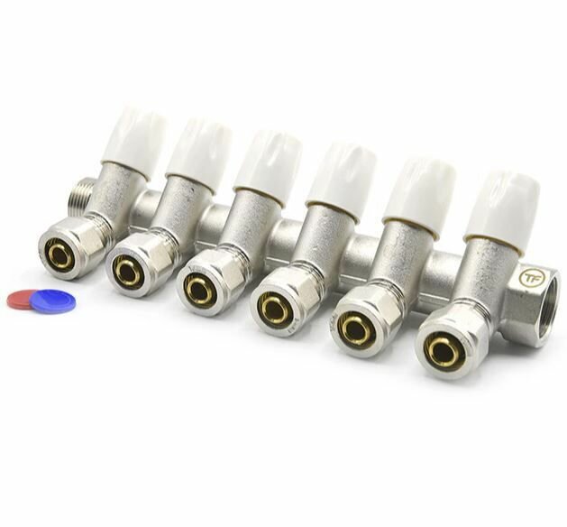 Коллектор Thermofix 6 выходов с регулировочными вентилями и евроконусами 1"х1/2"