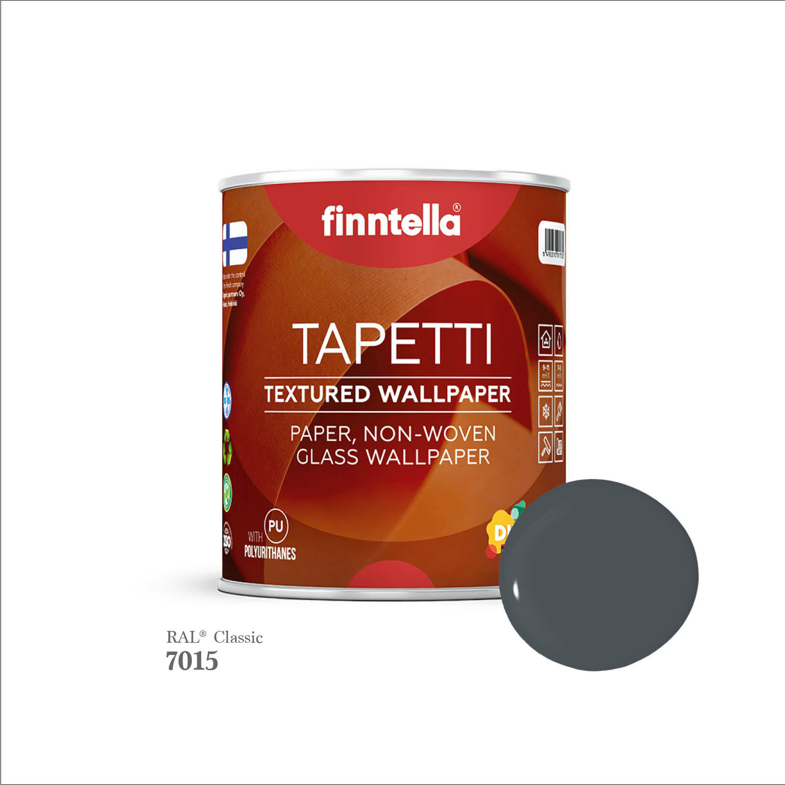 Шелковисто-матовая краска для обоев под окраску TAPETTI SILKKI Matta FINNTELLA, Цвет RAL 7015 Сланцево-серый (Slate grey), 0,9л