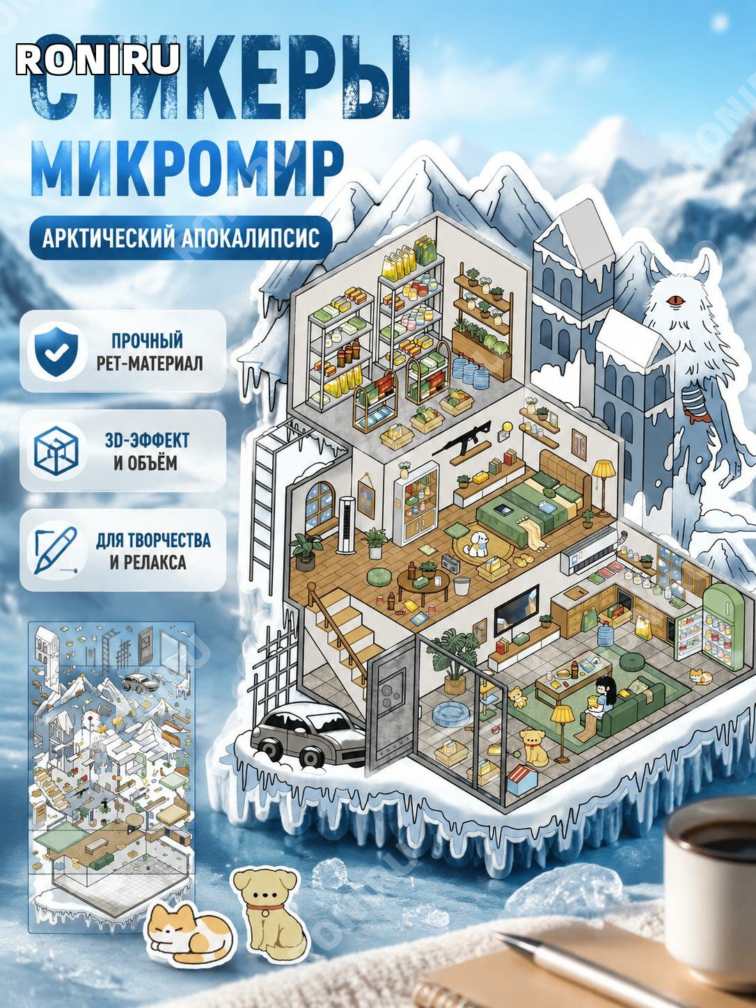PET-наклейки для скрапбукинга и декора 20,6 × 29,2 см, Ледяной апокалипсис