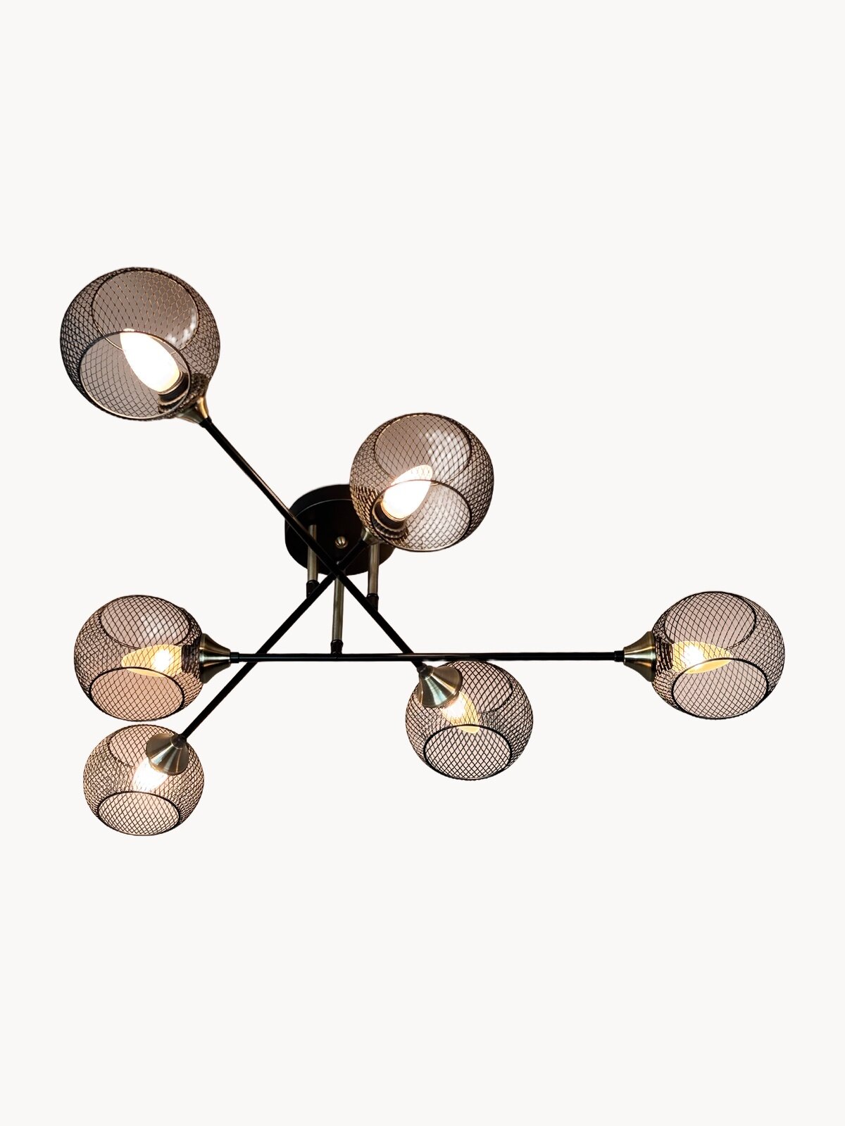 Люстра потолочная с плафонами из металла 6 ламп черная AR3511/6C-BK-AB-BK
