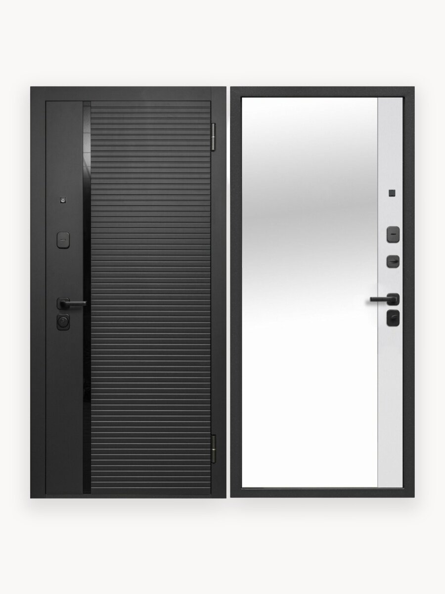 Входная дверь Ferroni Черное Зеркало Эмалит Белый(860мм) правая