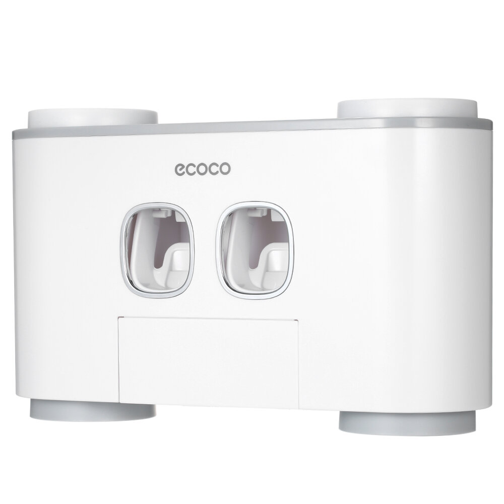 Ecoco Автоматический набор для выжимания зубной пасты Настенное держатель для зубных щеток с 2 дозаторами зубной пасты 4 чашками и 5 ячейками для зубных щеток Стойка для хранения туалетных принадлежностей Серый