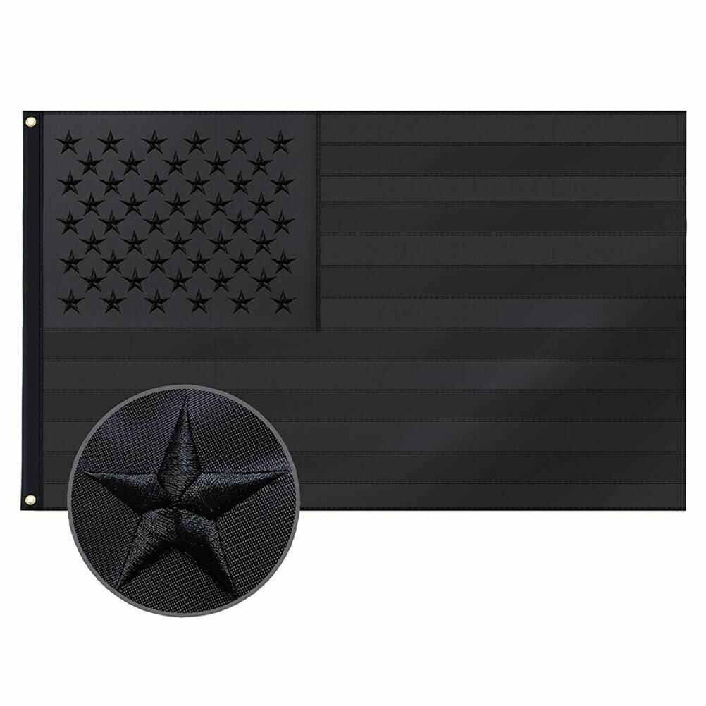 Полностью черный американский флаг 3x5 футов, затемненный флаг США с вышитым рисунком и латунными люверсами для использования в помещении и на улице