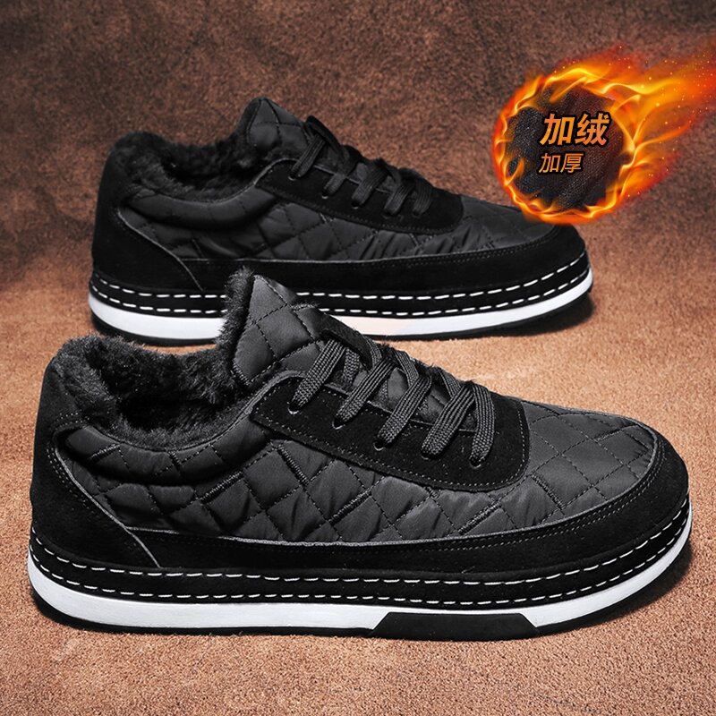 MOOCIE Мужские зимние ботинки с бархатной теплой хлопковой подошвой, мужские замшевые кожаные туфли, универсальные повседневные кроссовки, туфли для вождения с мягкой подошвой и бархатной спортивной обувью