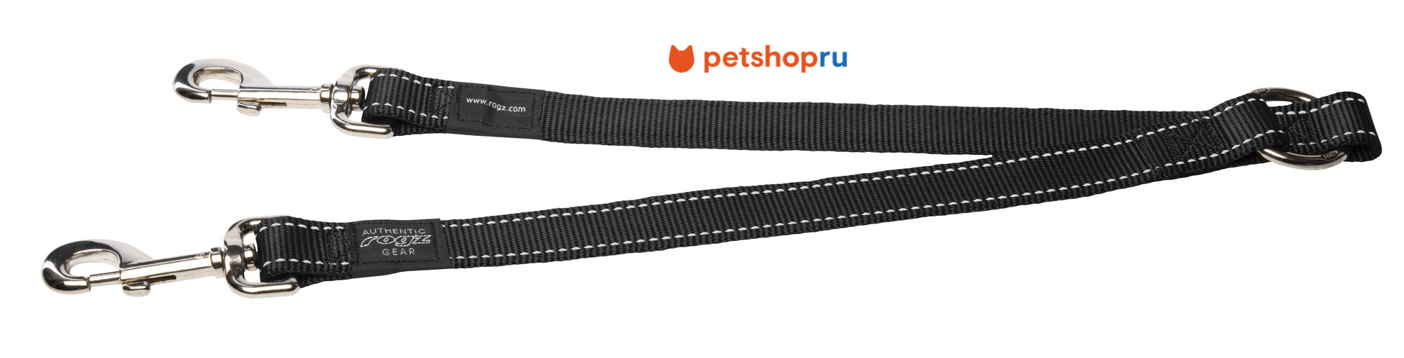 Rogz ремень-сворка для двух собак, размер XL, ш. 25 мм, длина сворок 47,5 см, черный