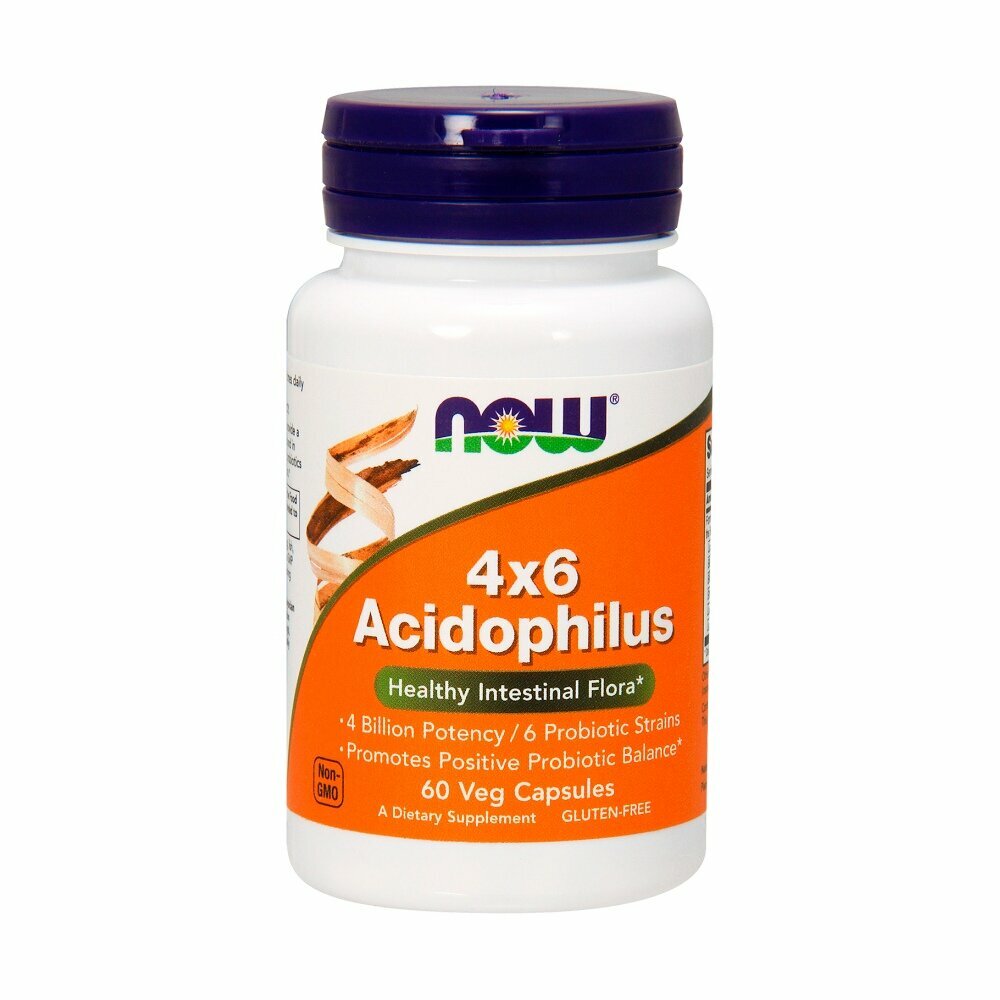 Пробиотик NOW 4X6 Acidophilus, 120 растительных капсул, нейтральный вкус, США