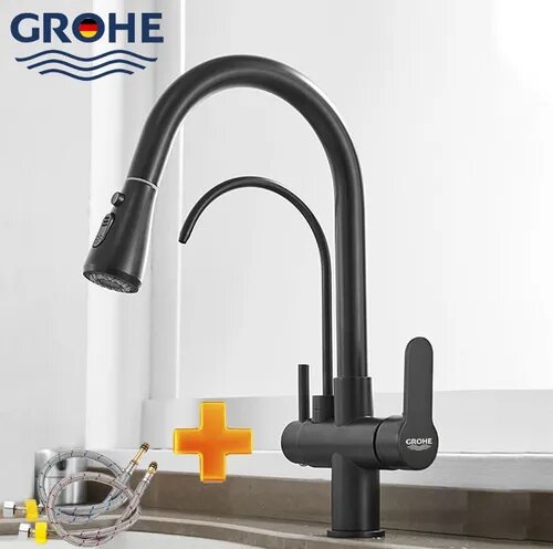 Смеситель для кухни GROHE с подключением фильтра для питьевой воды и гибким выдвижным механизмом