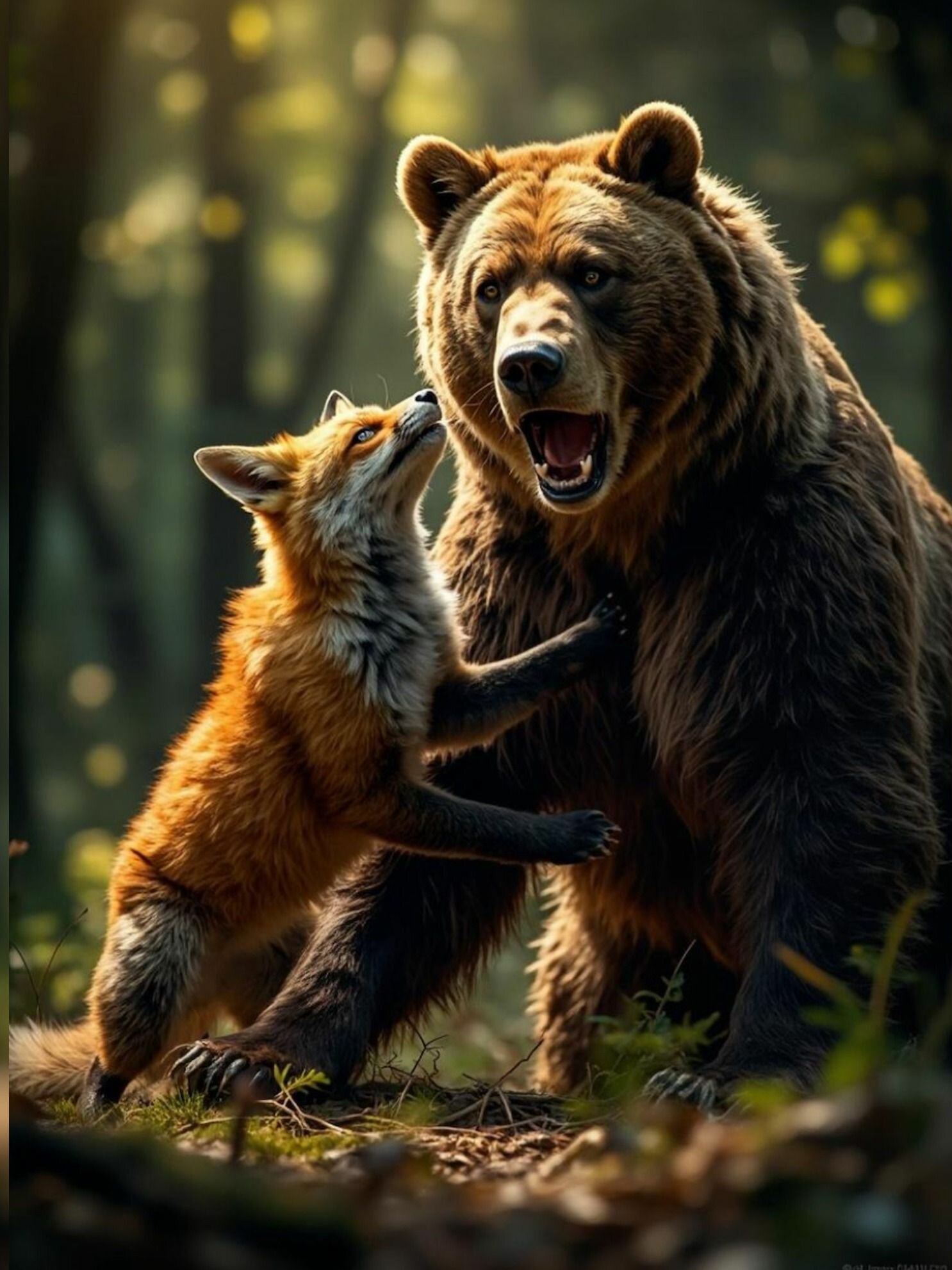 "Медведь с лисой" картина на холсте, 35 х 55 с подрамником