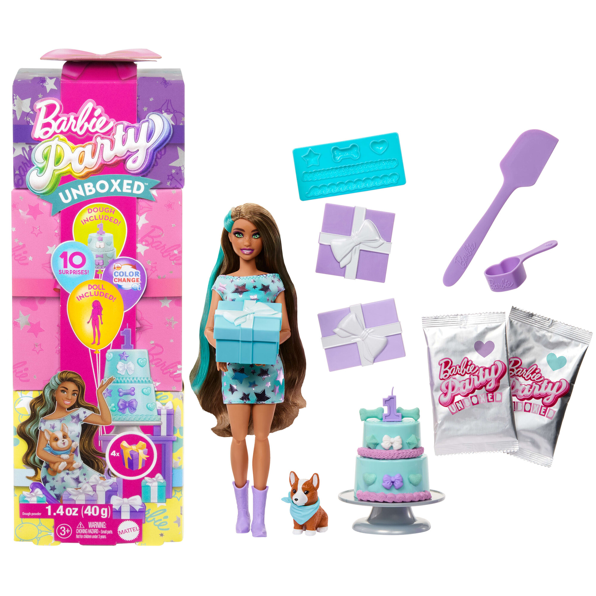 Кукла Mattel Barbie Party серия Pet Birthday JFG72 Брюнетка, с 10 сюрпризами