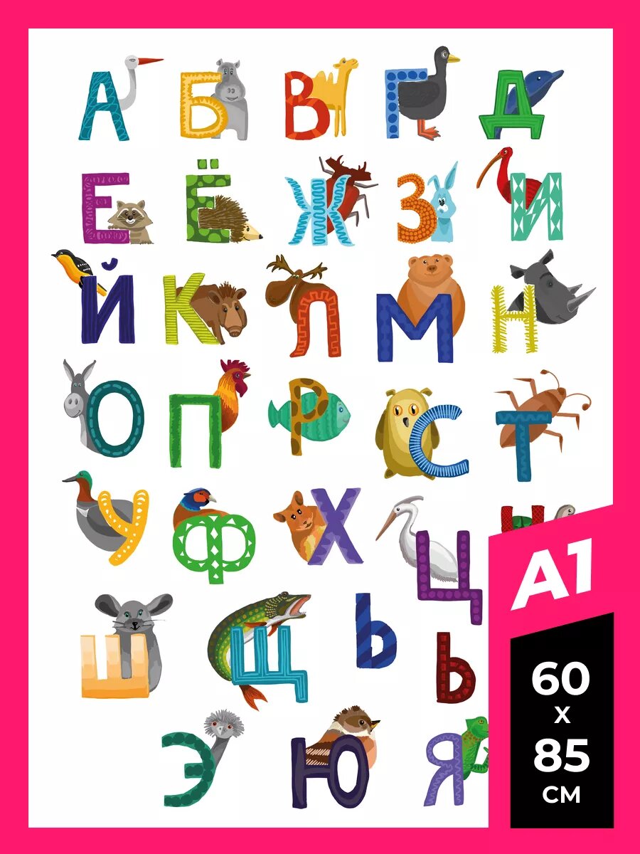 Плакат постер с русским алфавитом и азбукой с картинками