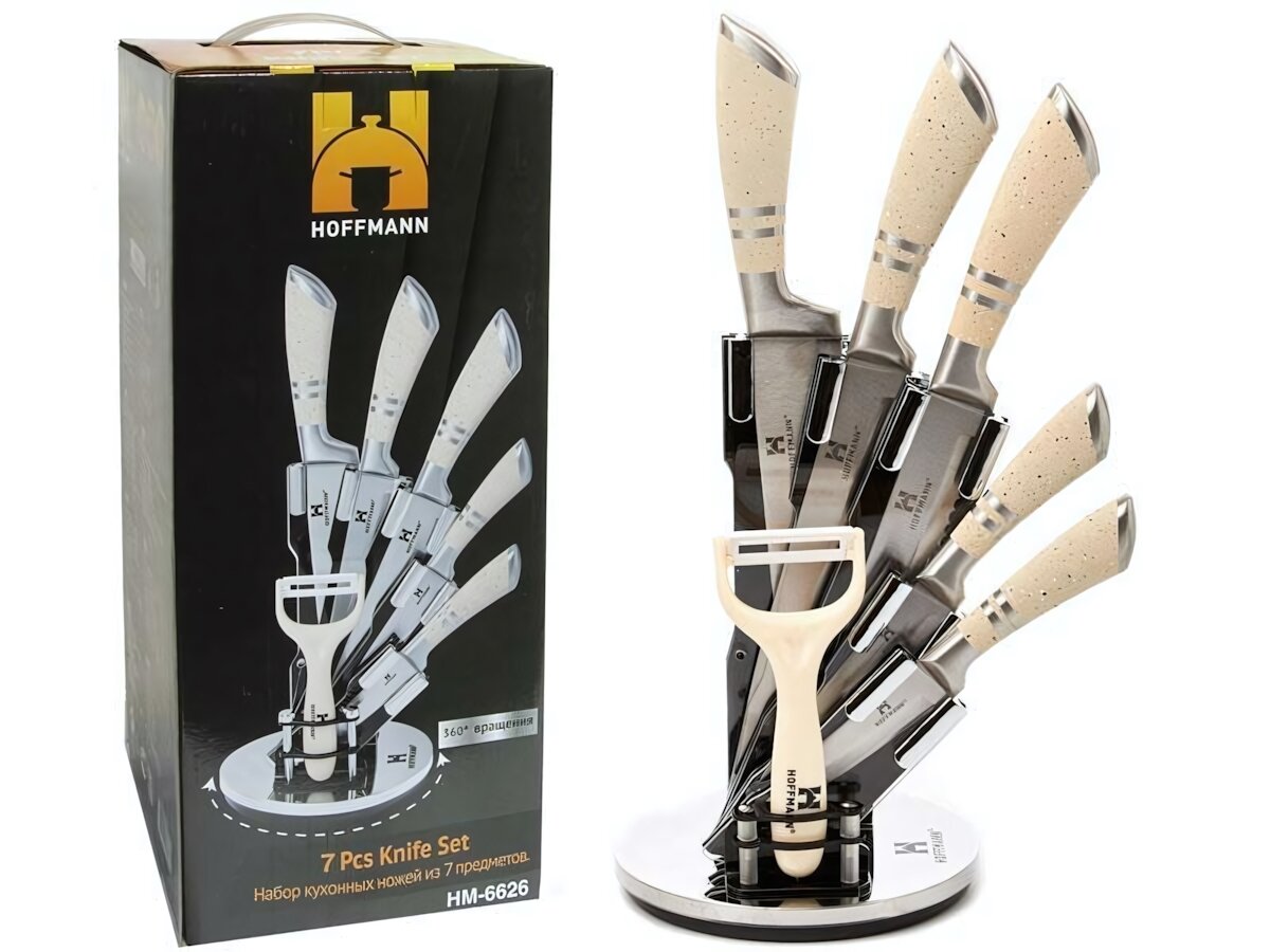 Набор ножей Hoffmann 7 предметов бежевый, нержавеющая сталь, эргономичный дизайн