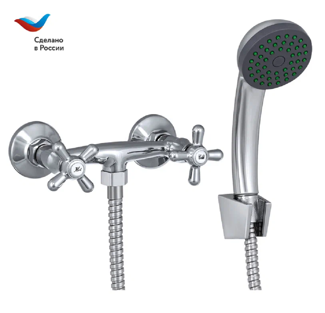 Смеситель для душа Славен СЛ-ДВ-О40, двуручный, с лейкой, хром