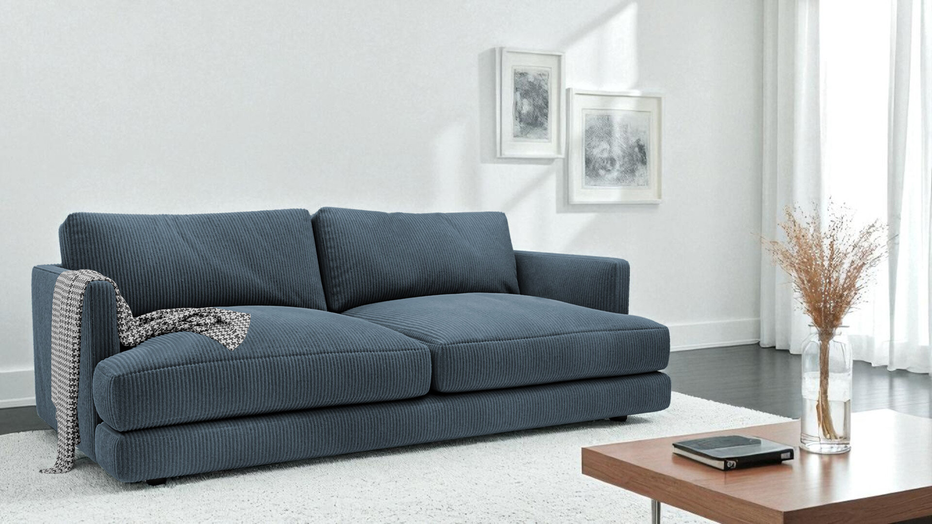 Диван Ибица Cilium Indigo NEW 215x116x93 см, синий Вельвет, еврокнижка GOODFORM