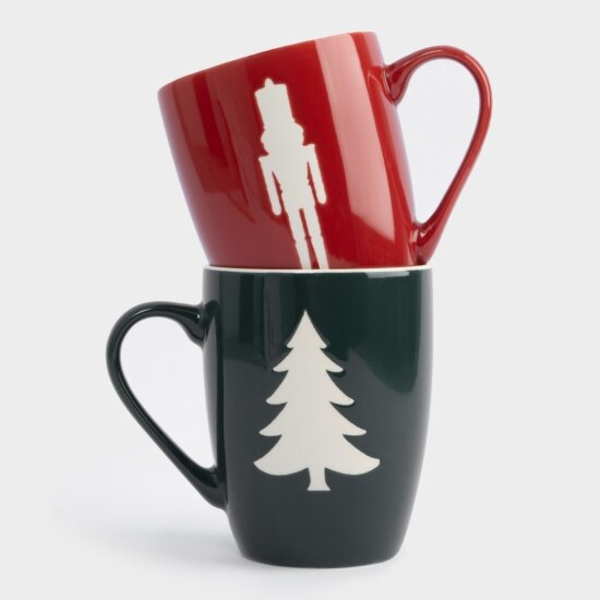 Набор кружек Anna Lafarg New year Елка/Щелкунчик 2 шт, 350 мл, фарфор, зеленый/бордовый (ANLAF-ELLE1902-2)