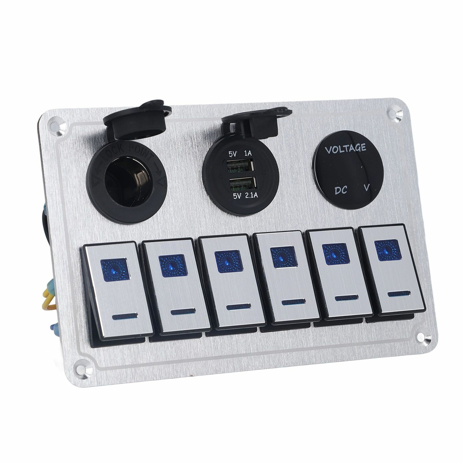 Панель с 6 клавишными переключателями, синей светодиодной подсветкой, двумя USB-портами для зарядки 2,1 А, алюминиевый сплав для аксессуаров для автомобилей и автодомов